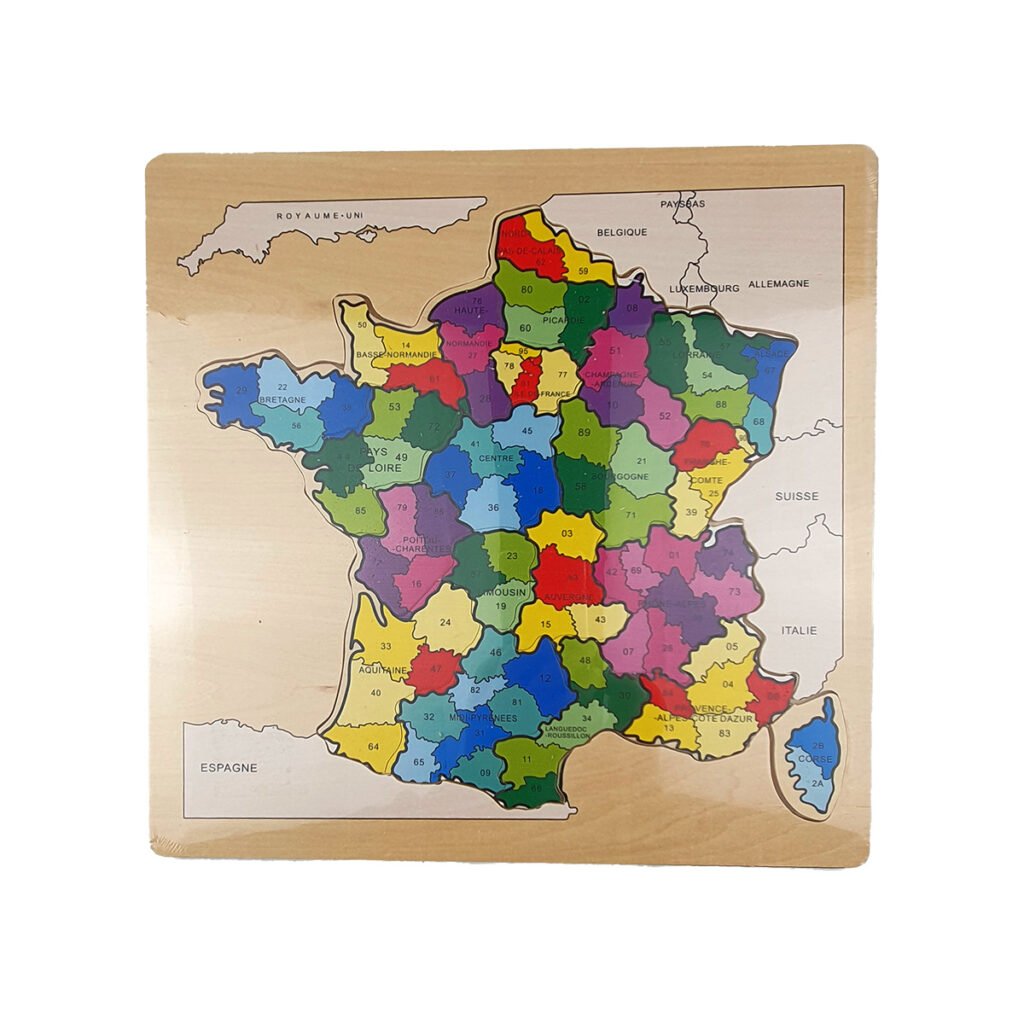 Puzzle carte de France en bois L 30 x l 30 cm avec les départements ...